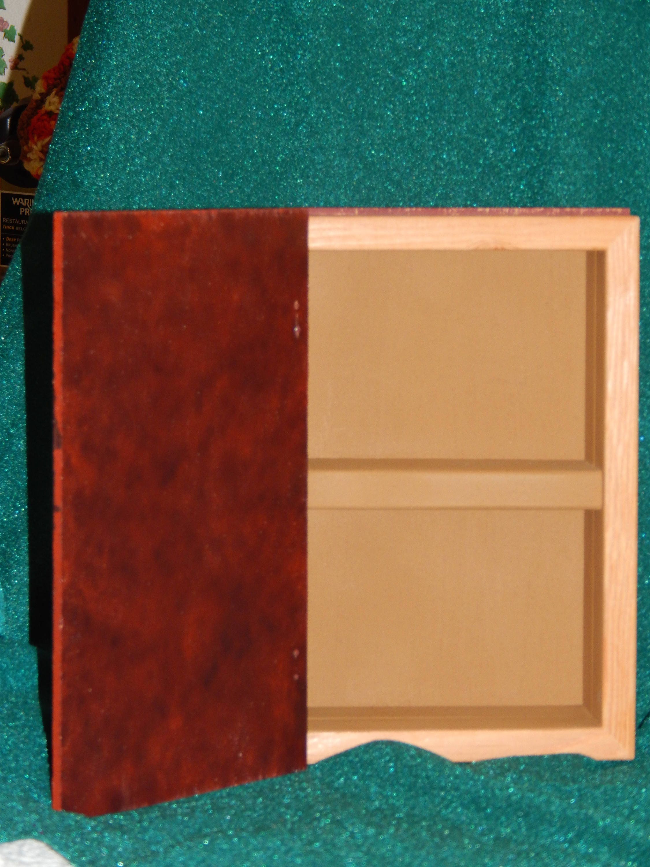 Wood Book Storage Box Simulated Leather Cover Suede Interior Hand Made ...