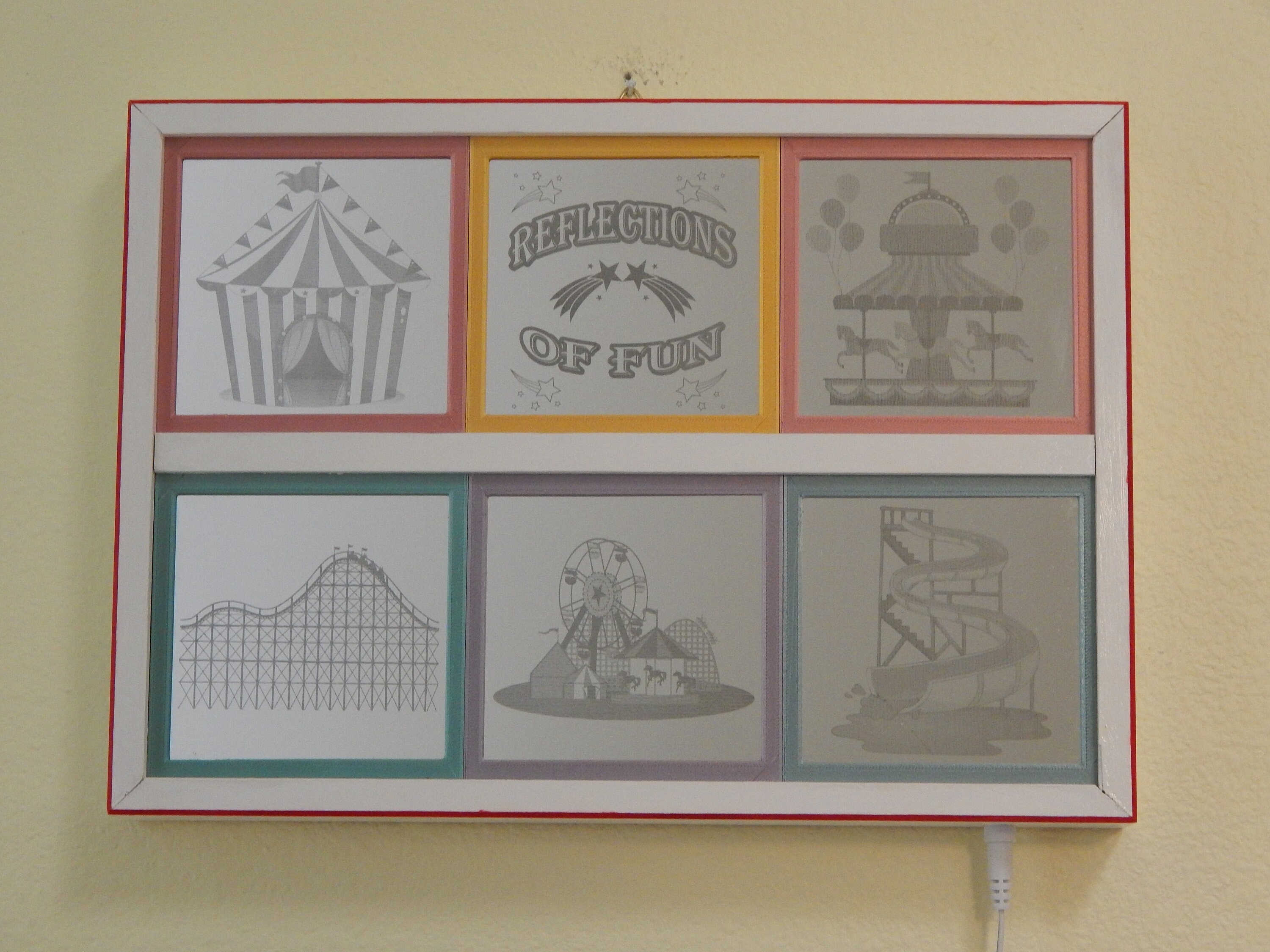 Reflections of Fun, Framed Laser Etched Backlit Collage of Amusements ...