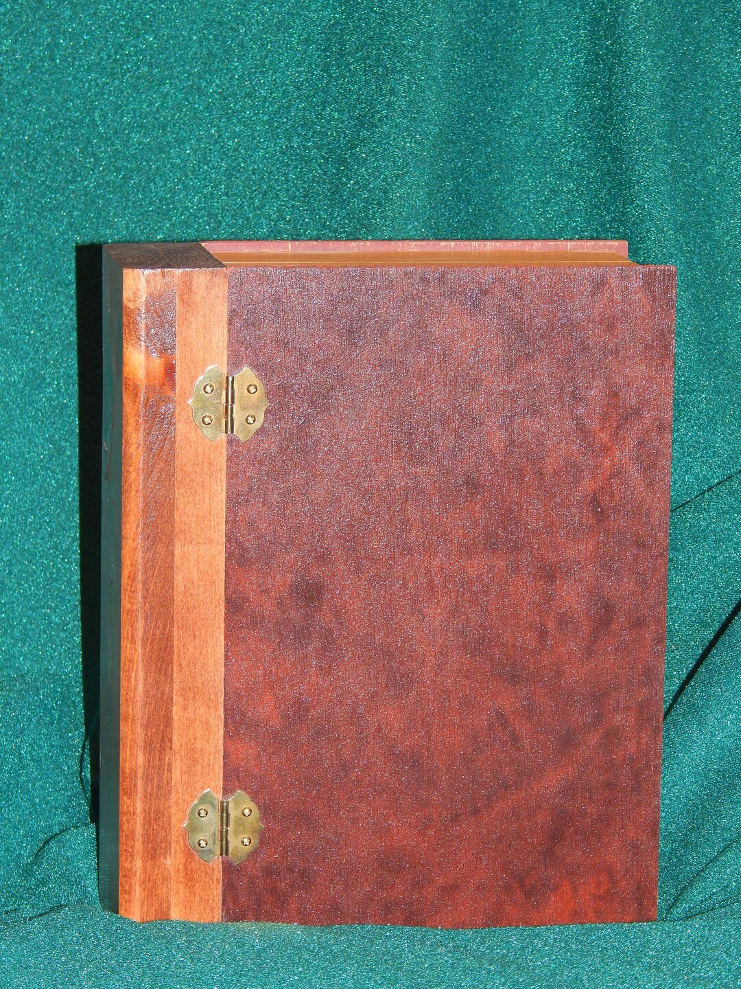 Wood Book Storage Box Simulated Leather Cover Suede Interior Hand Made ...