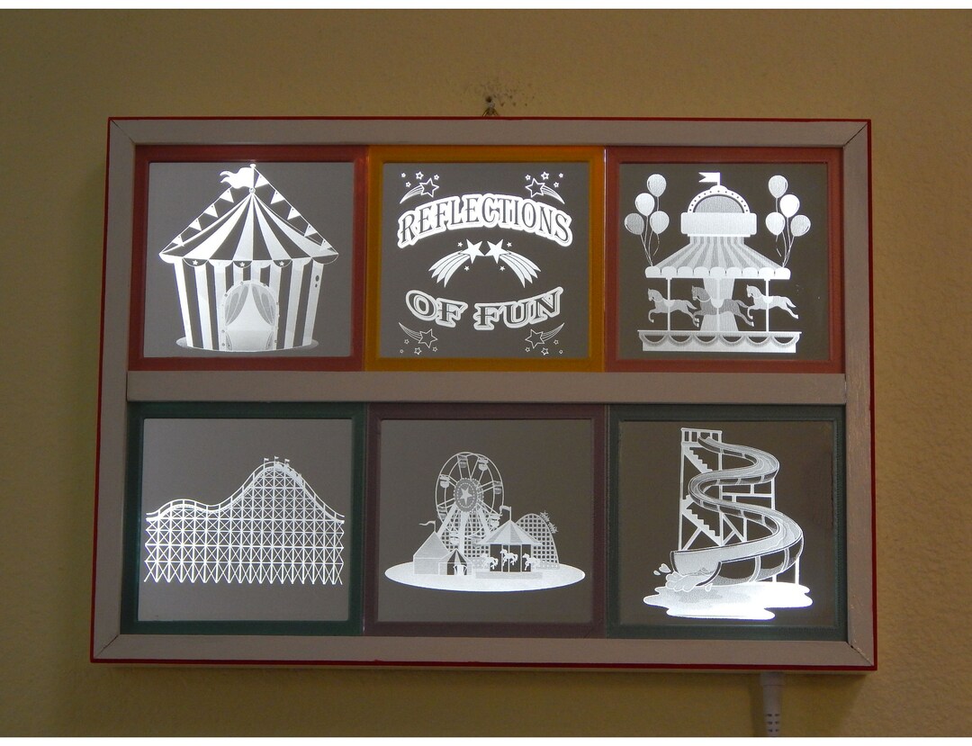 Reflections of Fun, Framed Laser Etched Backlit Collage of Amusements ...
