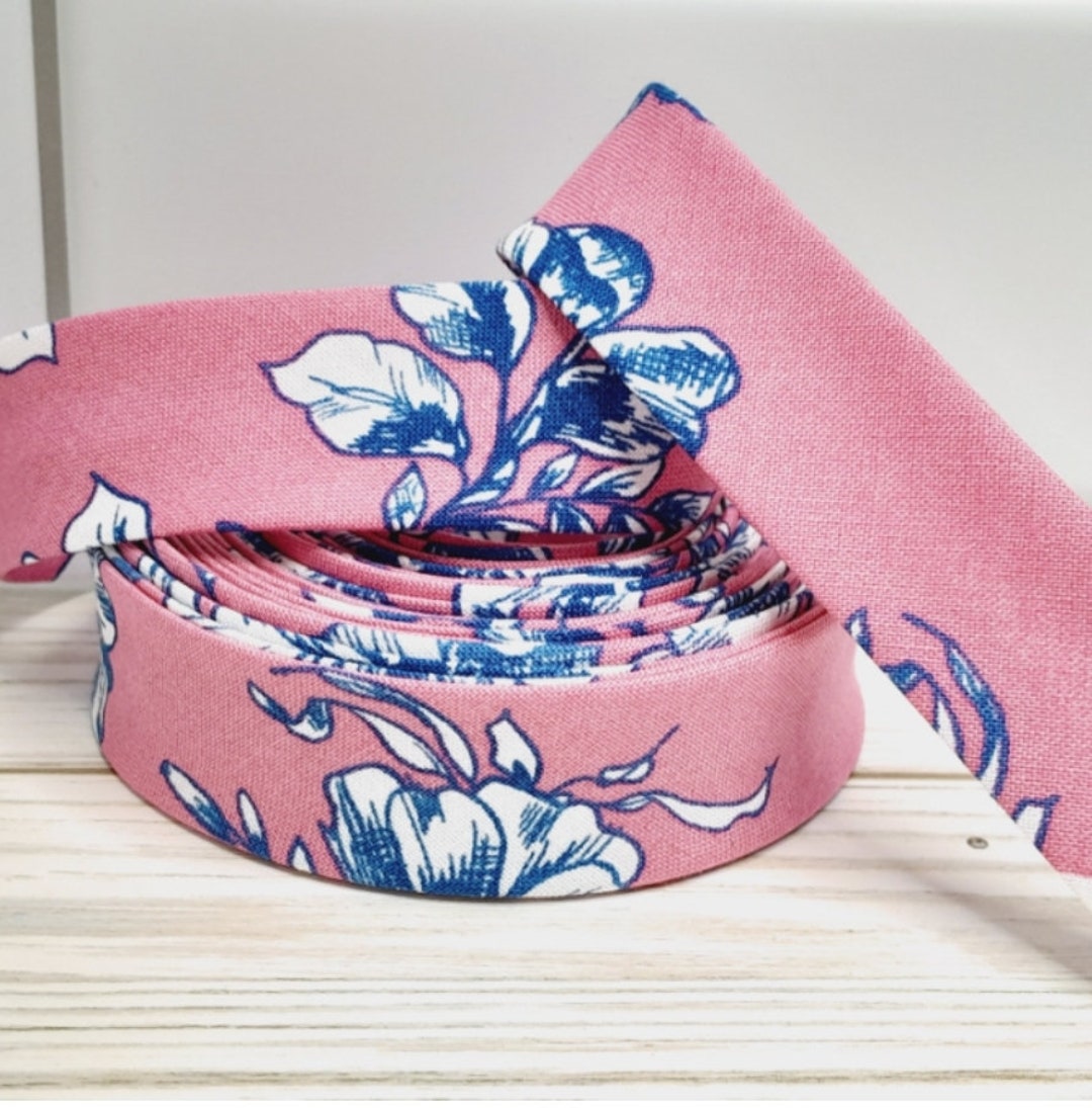 Bubble Gum Pink Blue Floral Chic, 3 Yard Rolls, 1/2 Double Fold Bias ...