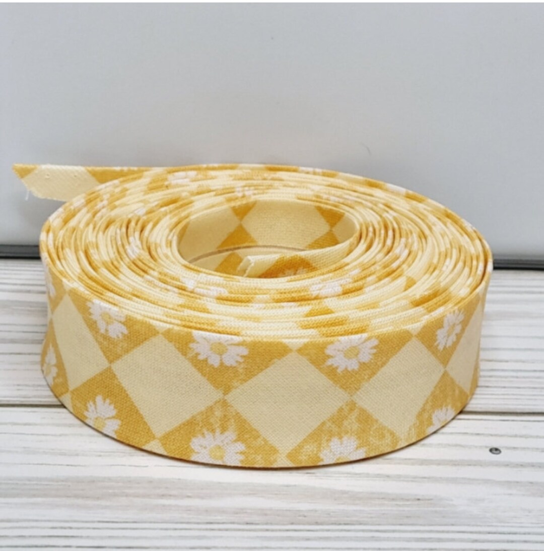 Yellow Checker Floral, 3+ Yard Rolls, 1/2" Double Fold Bias Tape, Quilt ...