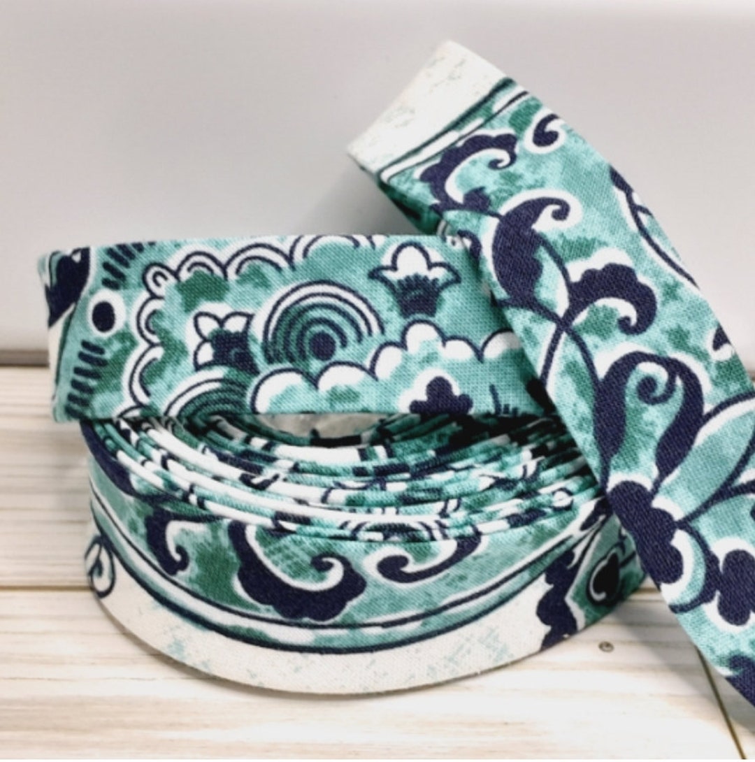 Teal and Navy Tapestry 3 Yard Rolls, 1/2 Double Fold Bias Tape, Quilt ...