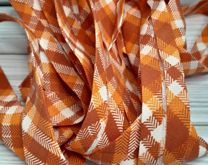 Fall Orange Cream Gingham 1/2" Double Fold Bias Tape, Quilt Binding ...