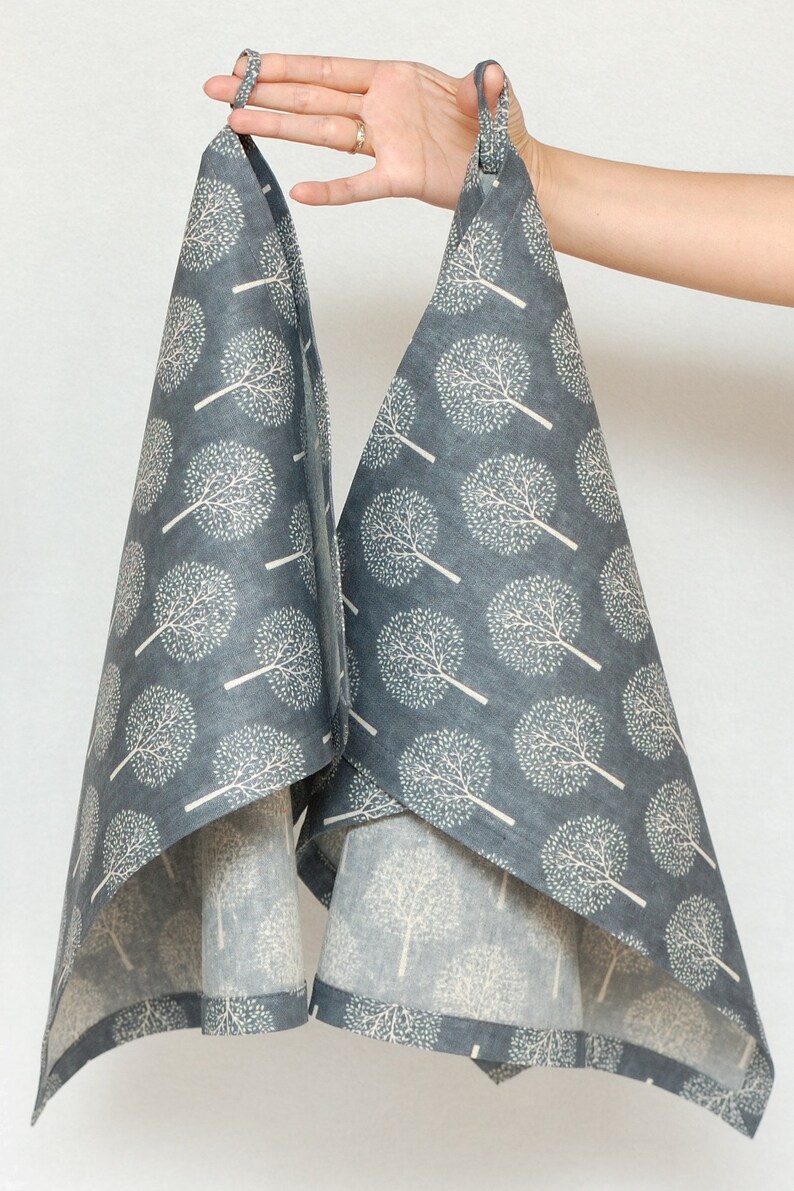 Set of 2 Kitchen Towels Tree Print Cotton Linen Towels Tea Towels ...