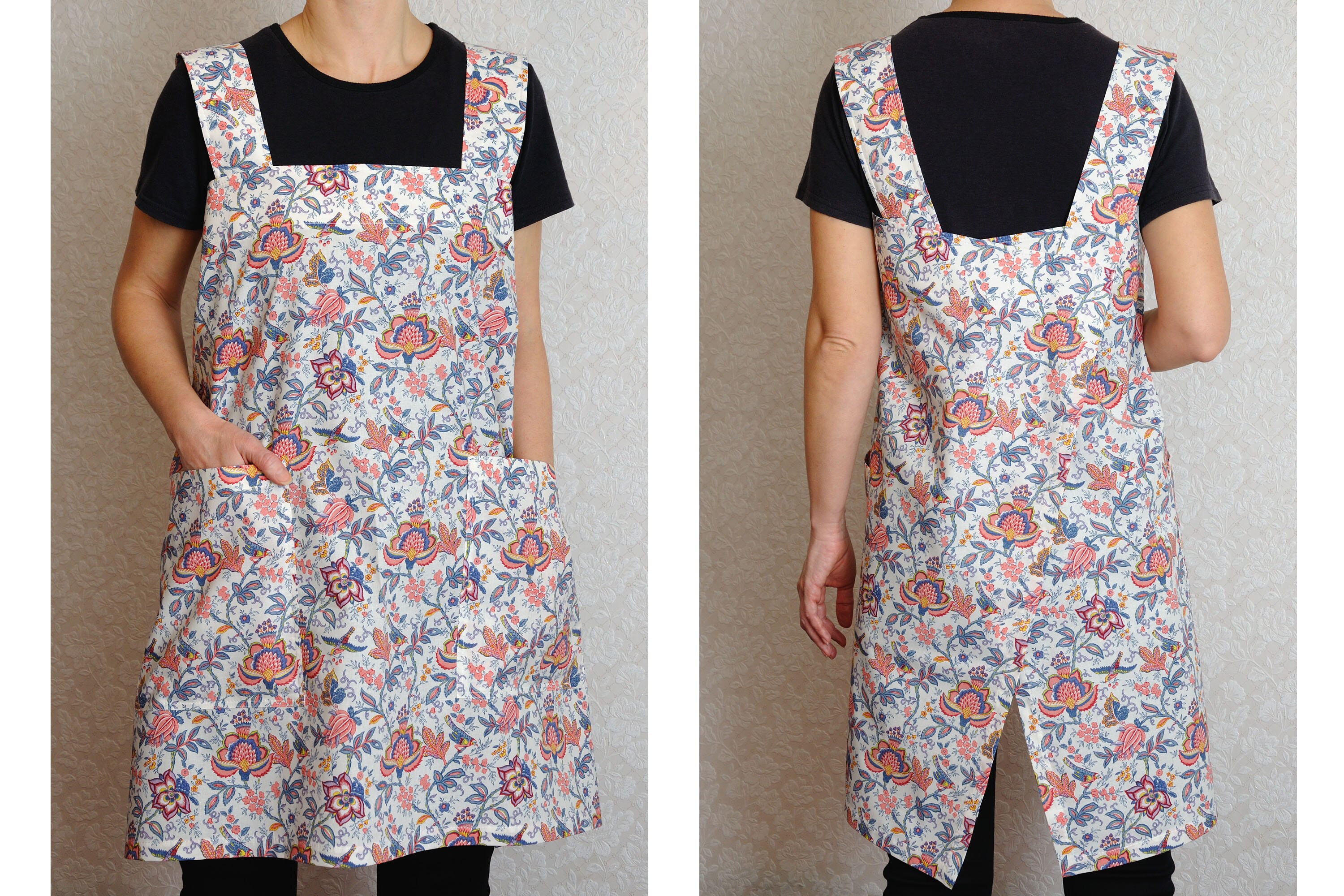 Apron Dress Japanese Square Cross Back Full Apron Pinafore No Tie Apron ...