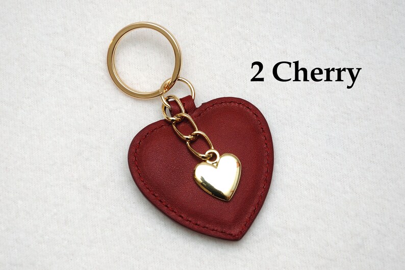 Cherry Heart Keychain Leather Keyring Heart Keyring Brown Heart Womens ...