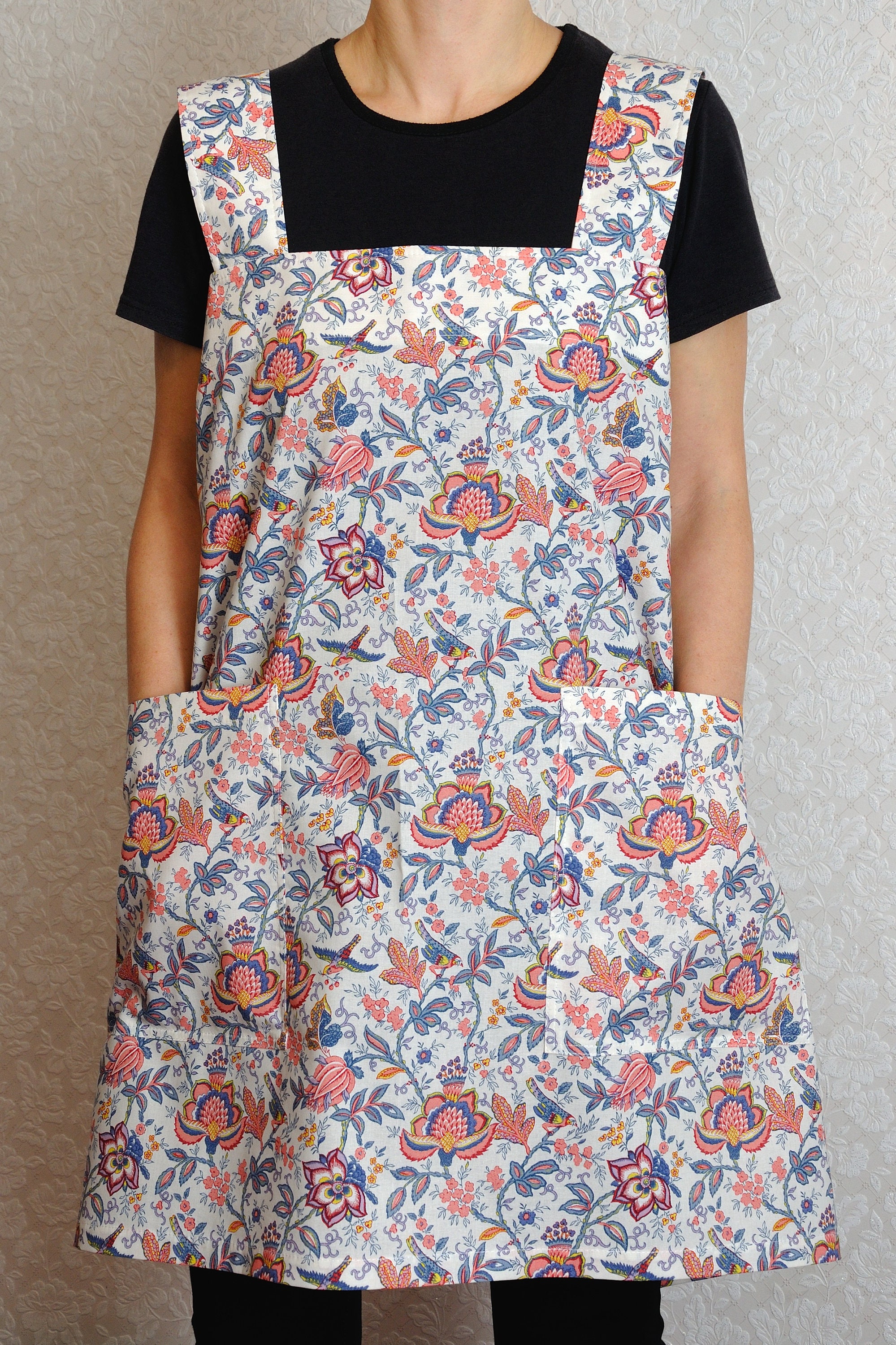 Apron Dress Japanese Square Cross Back Full Apron Pinafore No Tie Apron ...