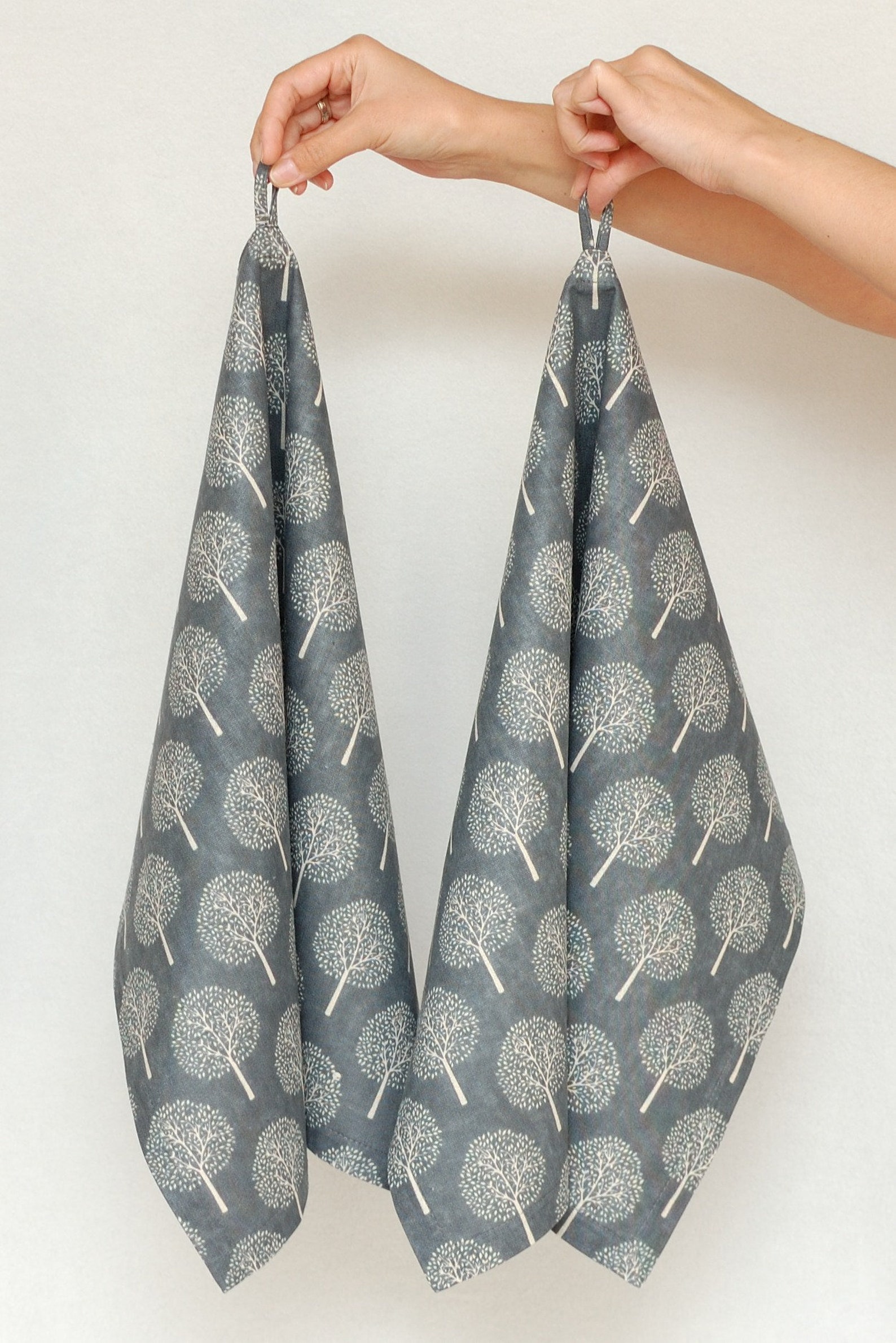 Set of 2 Kitchen Towels Tree Print Cotton Linen Towels Tea Towels ...