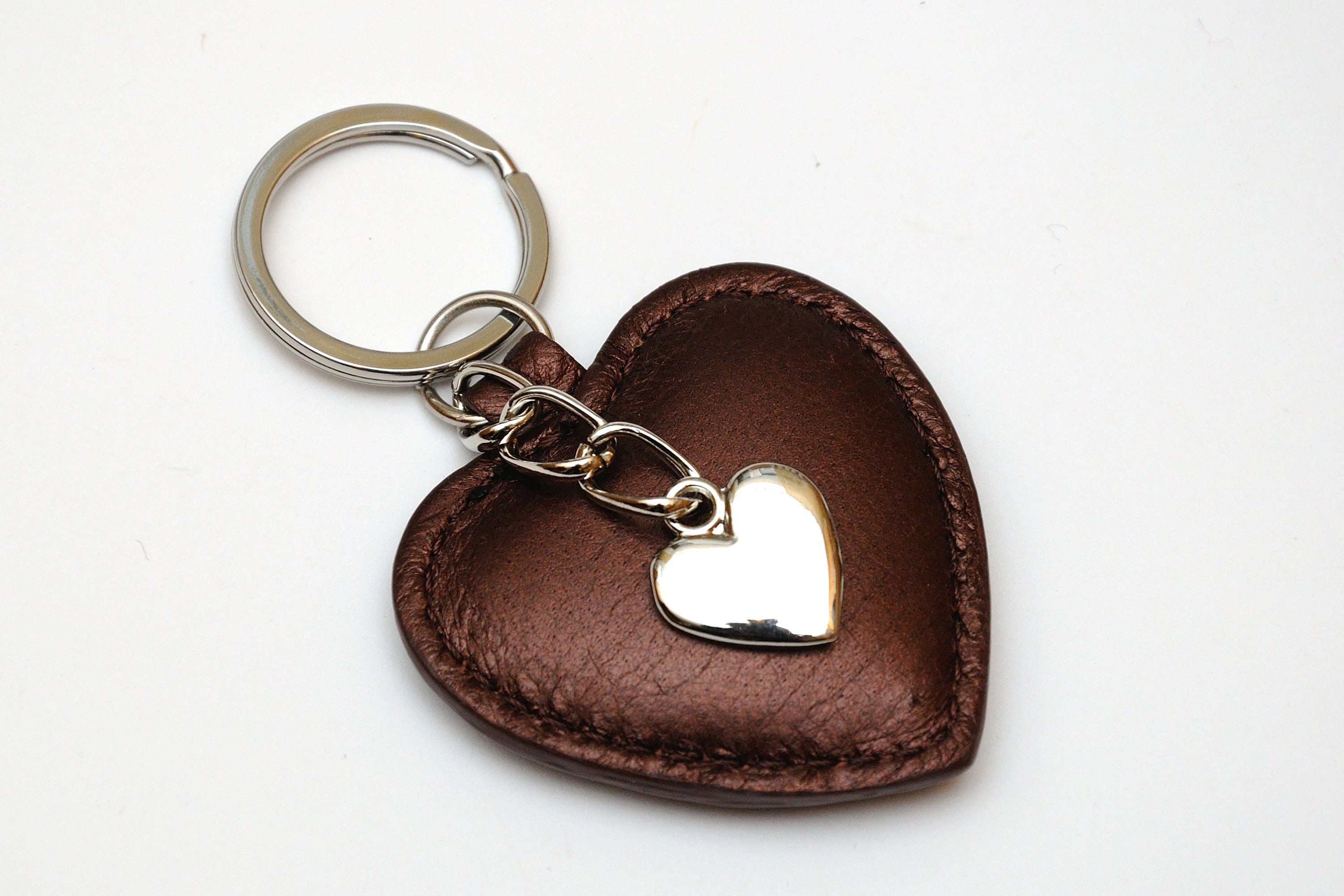 Cherry Heart Keychain Leather Keyring Heart Keyring Brown - Etsy