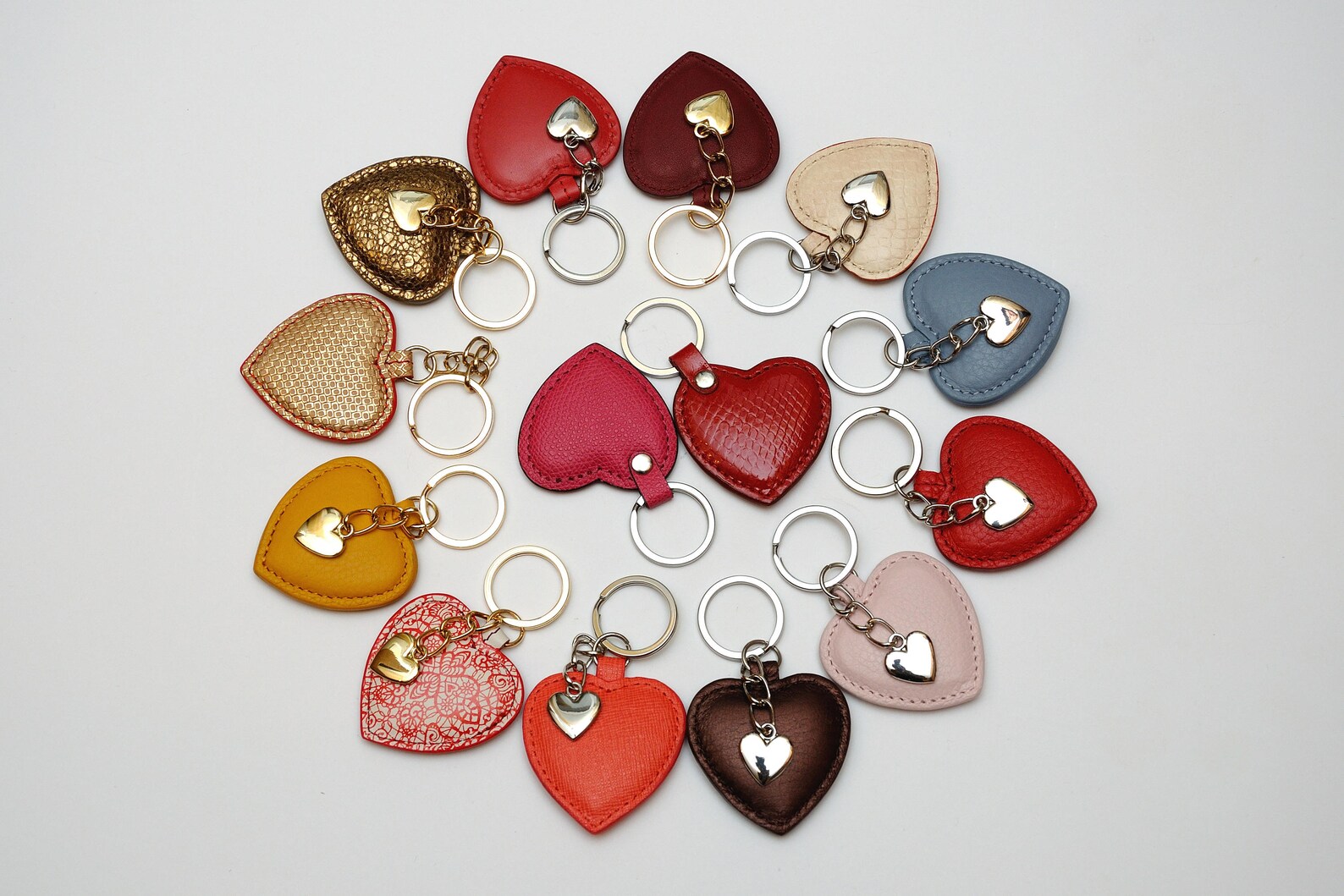 Cherry Heart Keychain Leather Keyring Heart Keyring Brown - Etsy