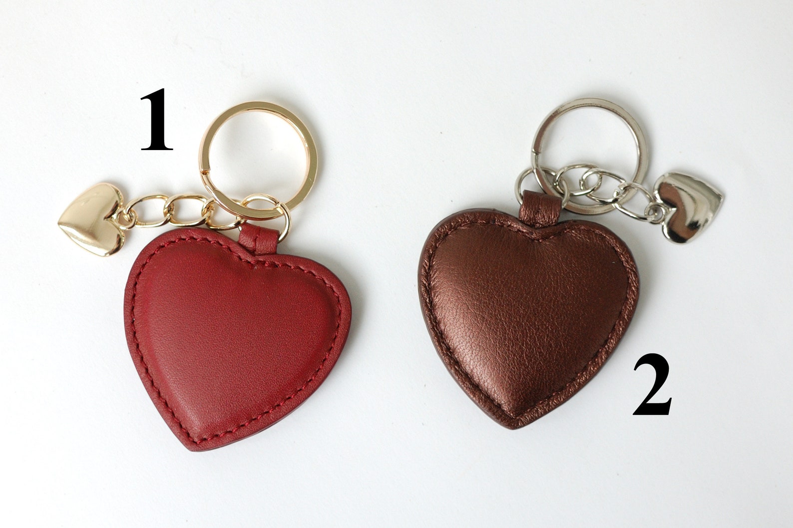 Cherry Heart Keychain Leather Keyring Heart Keyring Brown - Etsy