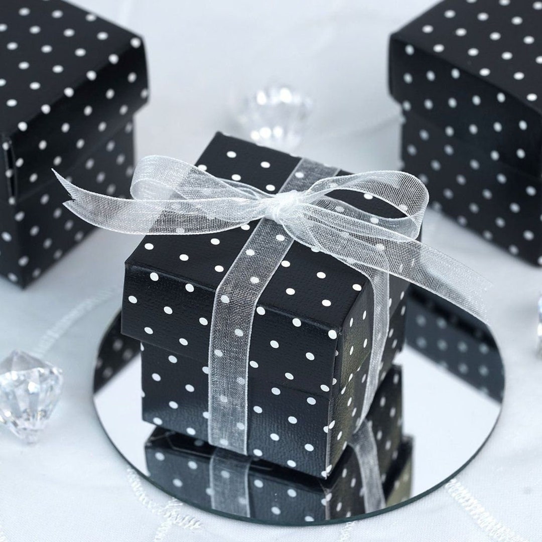 10 Black Polka Dot Boxes, Square Favor Box, Candy Boxes for Favors ...