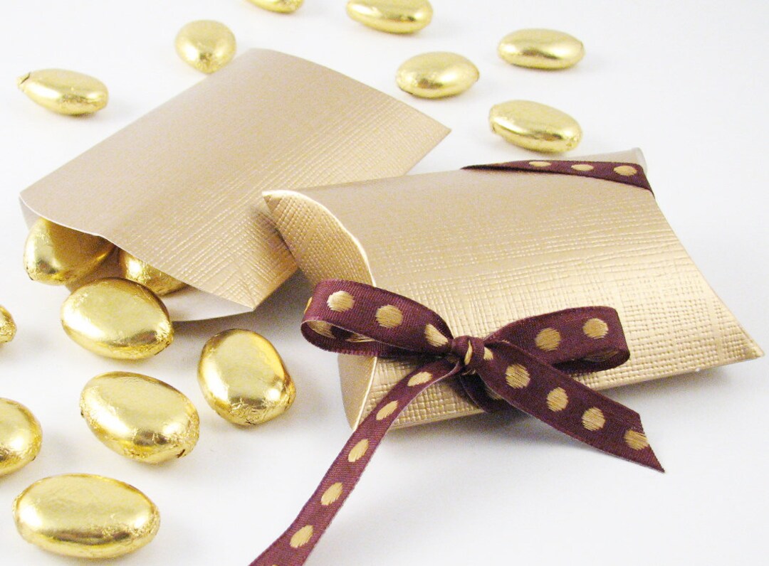 10 Gold Favor Boxes, Gold Pillow Box, Gold Wedding Favor, Gift Card Box ...