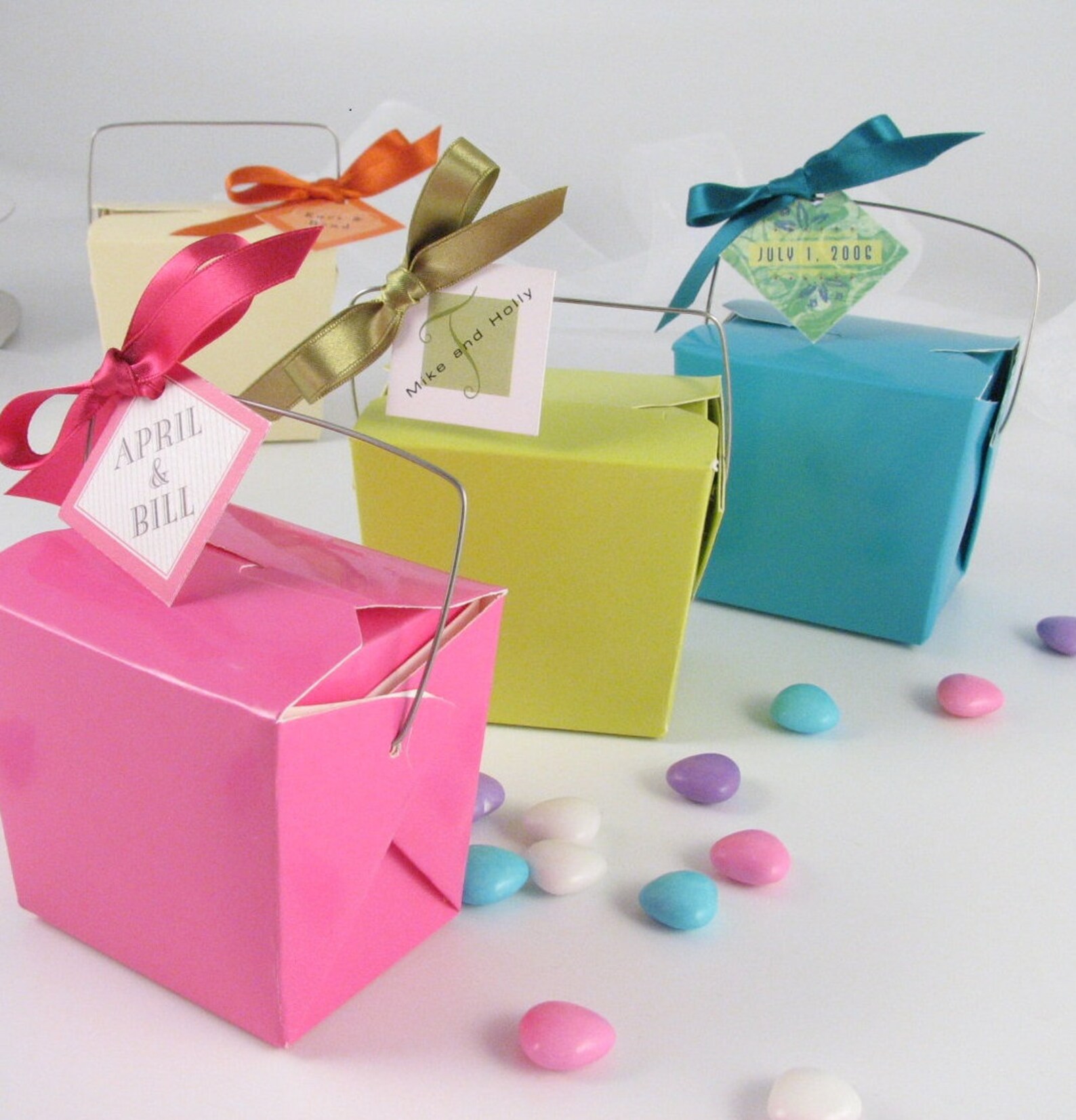 6 Take Out Boxes (6 Boxes), Colored Party Favor Boxes, Candy Favor Box ...