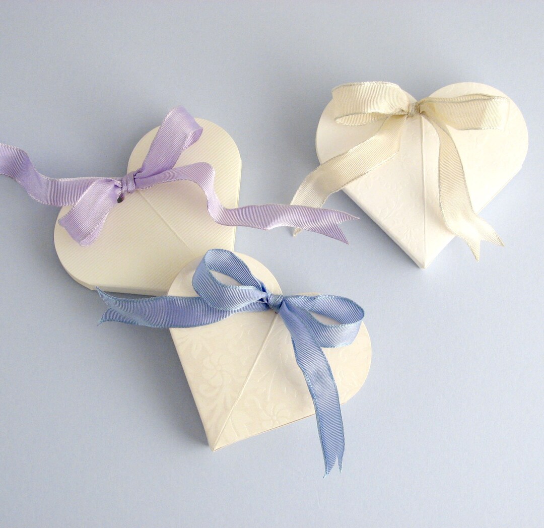 10 White Wedding Favor Boxes, Heart Favor Box, Ivory Favor Box, Favor ...