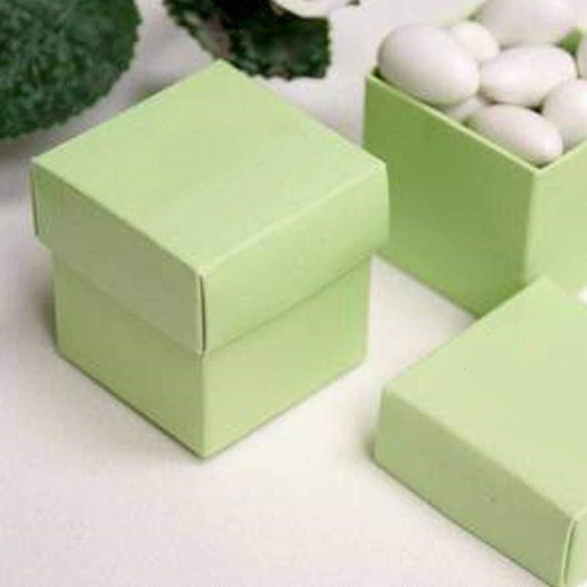 10 Green Favor Boxes (10 Boxes), Olive Square Favor Box, Candy Favor ...