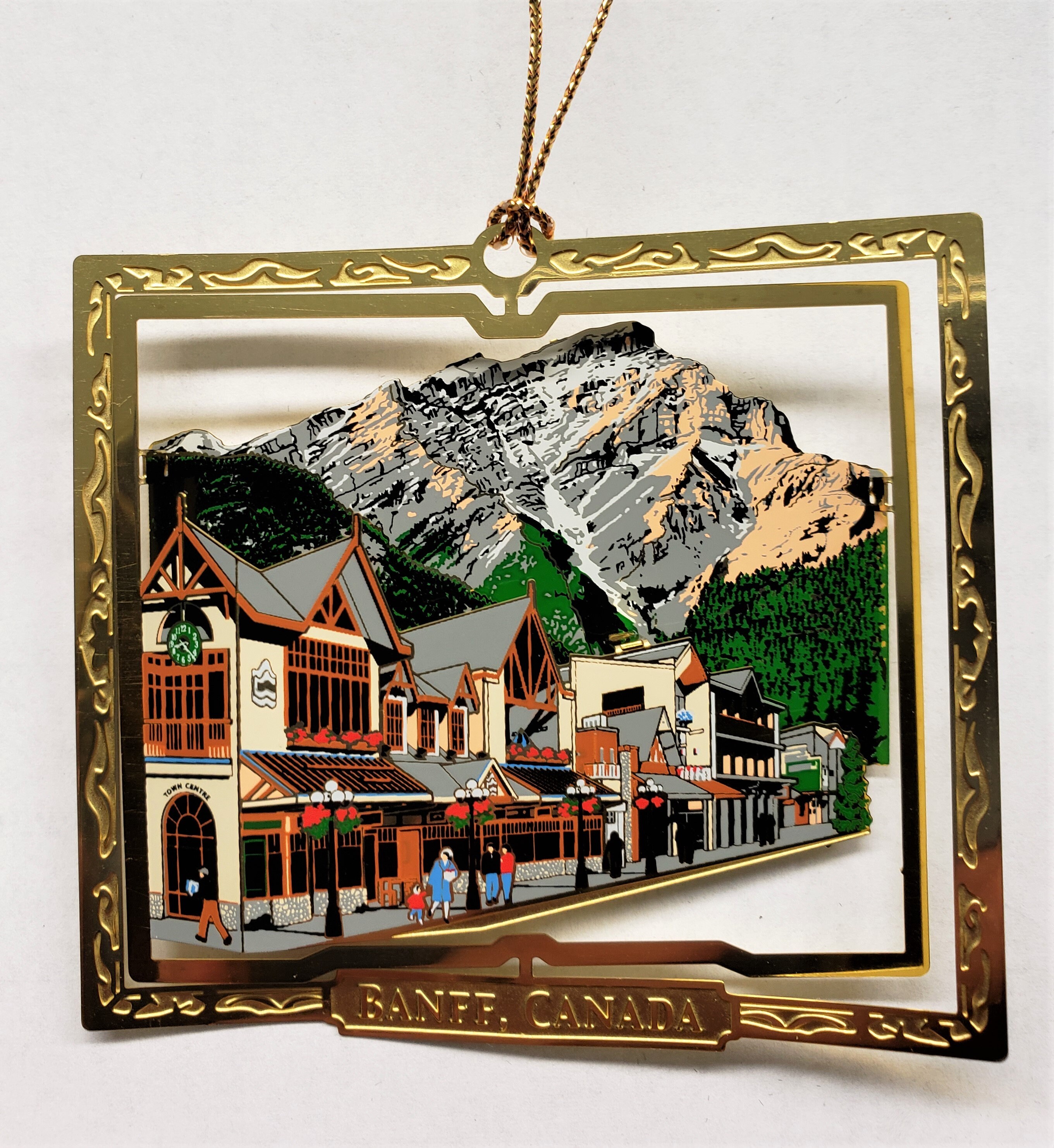 Banff Alberta Canada Ornament Color Brass Town Mountain Scene | Etsy
