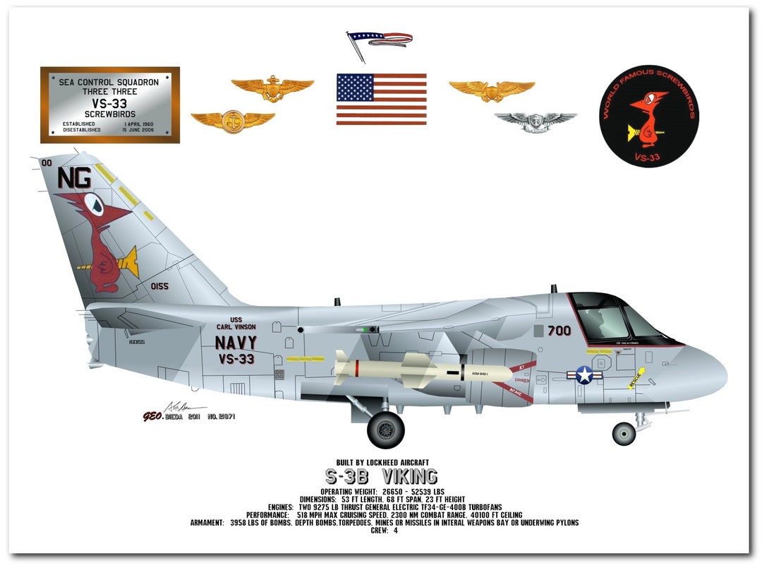 S-3B Viking US Navy Aircraft Print, VS 33 Screwbirds - Etsy