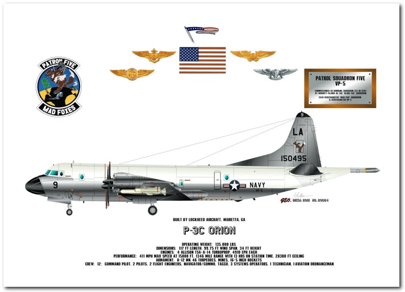 P-3C Orion as Flown by the VP-5 Mad Foxes Profile Data Print ...