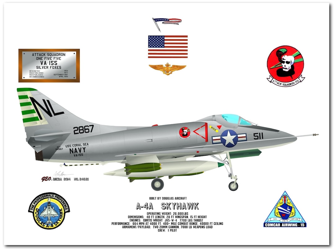 A-4A Skyhawk as Flown by the VA 155 Siler Foxes in the Early 1960s - Etsy