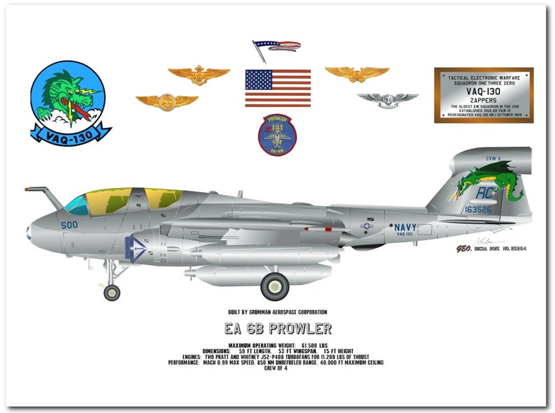 EA-6B Prowler, VAQ 130 Zappers, a US Navy Electronic Warfare Aircraft ...