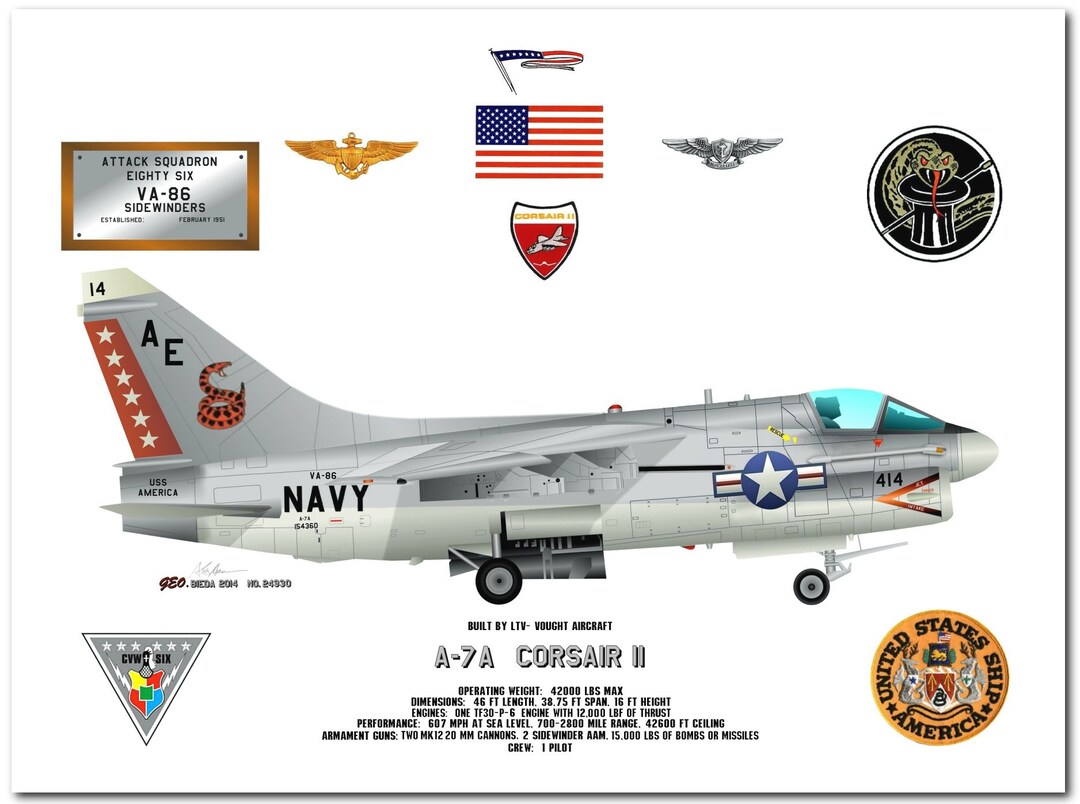 A-7A Corsair II, VA-86 Sidewinders, US Navy Aircraft Giclee Print - Etsy
