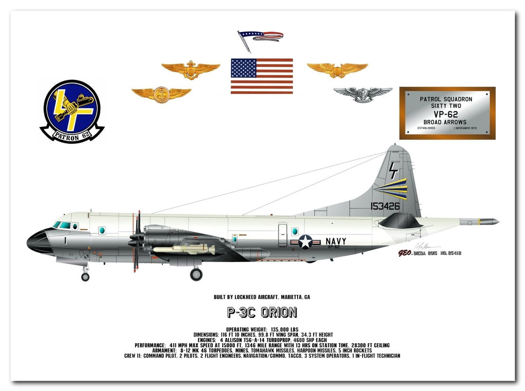 P-3C Orion of the VP-62 Broad Arrows Profile Data Print Configured for ...