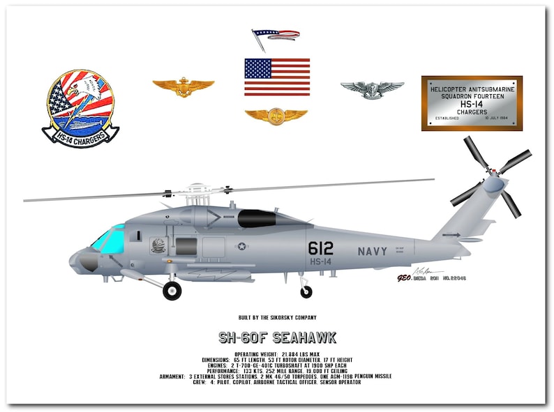 HH-60F Seahawk, HS 14 Chargers, a US Navy Antisubmarine Helicopter ...