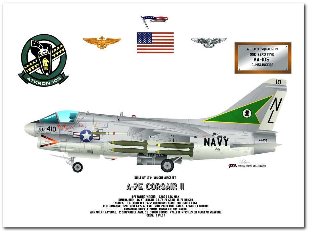 VA-105 Gunslingers A-7E Corsair II, US Navy Aircraft Giclée Print - Etsy