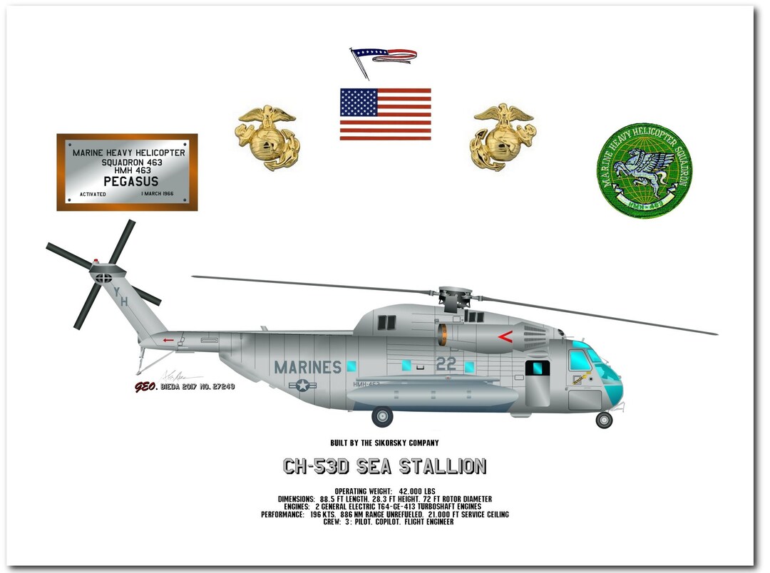 CH 53D Sea Stallion, HMH 463 Pegasus, a USMC Heavy Helicopter Squadron ...
