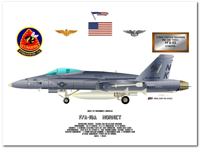 F/A 18A Hornet as Flown by the VFA 113 Stingers in the Late 1980s - Etsy