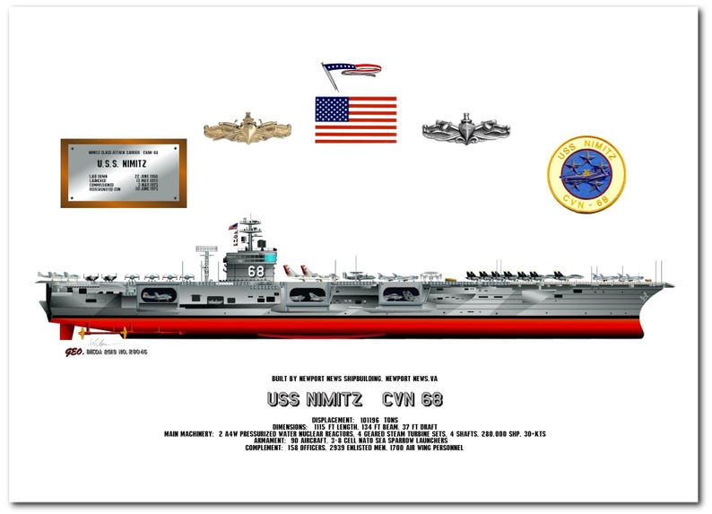 USS Nimitz CVN-68 Aircraft Carrier Print 1977–1981 | US Navy Ship ...
