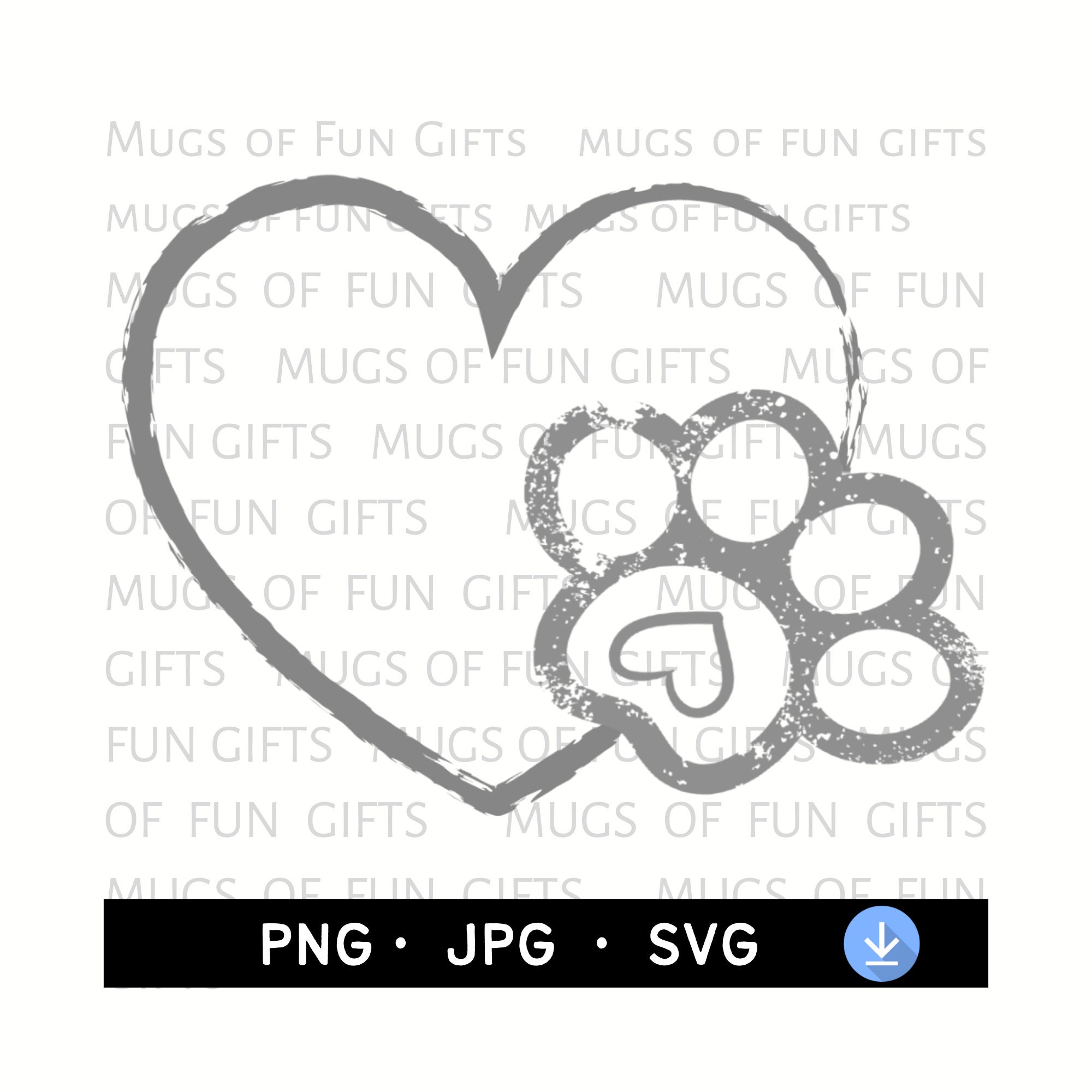 Paw Print Heart PNG Digital Download - Etsy
