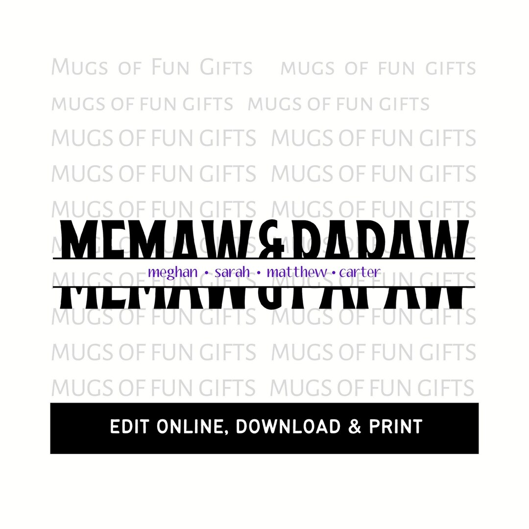 Memaw and Papaw Split Frame Monogram Editable | Digital Download - Etsy