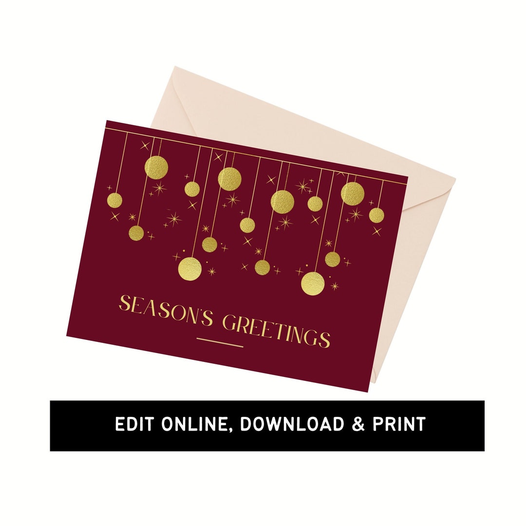 Season's Greetings Card Printable Holiday Card Digital Download - Etsy