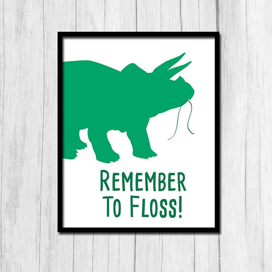 Floss Sign Kids Bathroom Sign Printable Art Green Bathroom Decor ...