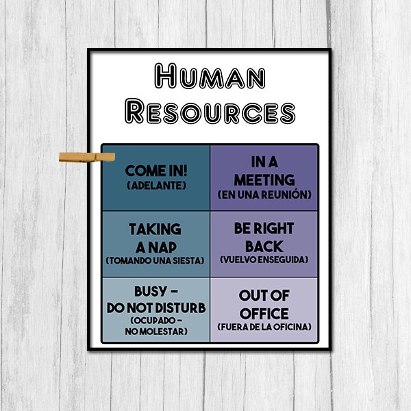 Human Resources Spanish Translation Sign Door Sign Digital Download ...