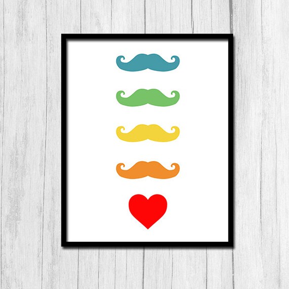 Rainbow Poster Mustache Art Digital Download Rainbow Mustache | Etsy