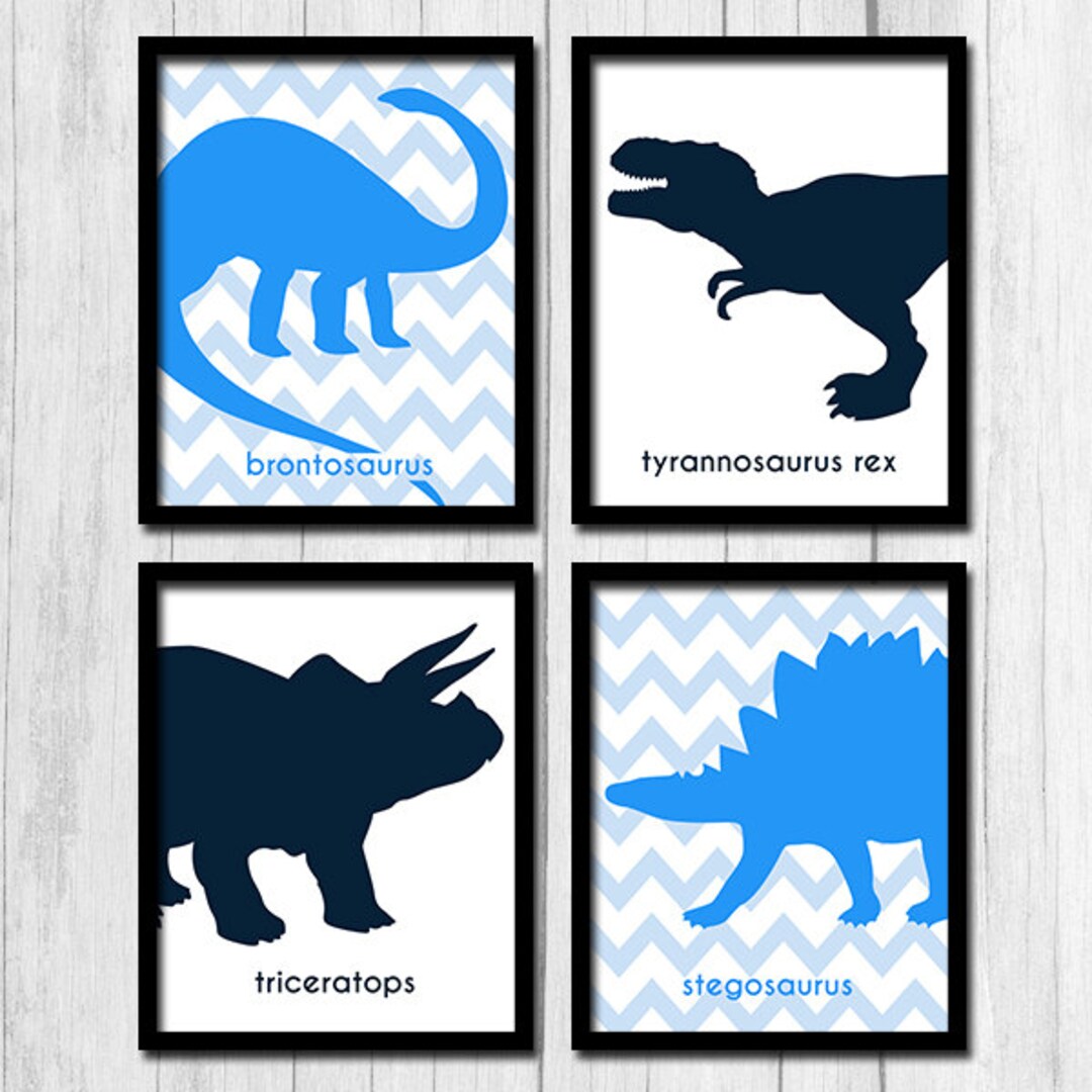 Dinosaur Wall Art Childrens Room Decor Blue Wall Art Navy Blue Prints ...