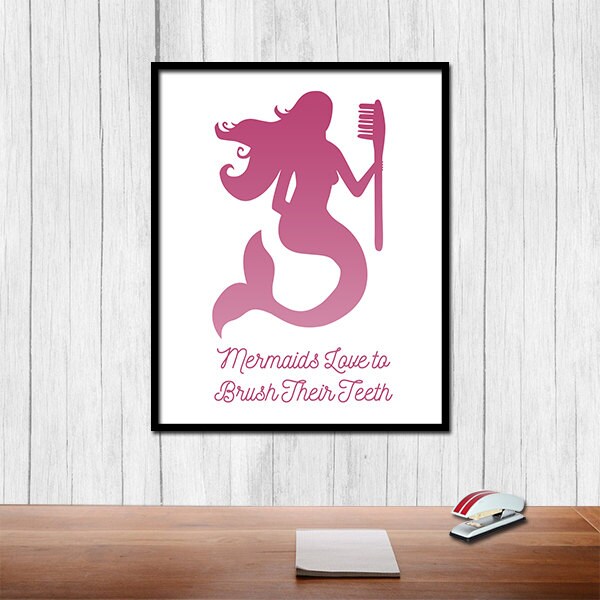 Mermaids Love to Brush Their Teeth Digital Download Mermaid Bathroom ...