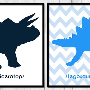 Dinosaur Wall Art Childrens Room Decor Blue Wall Art Navy Blue Prints ...