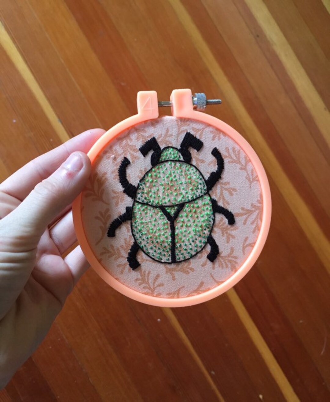Green Beetle Embroidered Hoop Art Kawaii Video Game Sprite Cute Bug ...