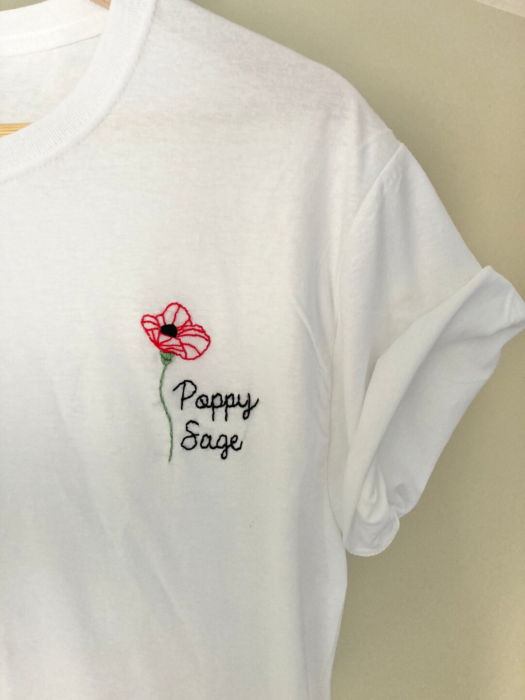 Personalized Embroidered Poppy Shirt Simple Red Flower Tee With Custom ...