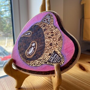 Graffiti Cat Pyrography, Creepy Cute Glittery Art Piece, Burned Wooden ...