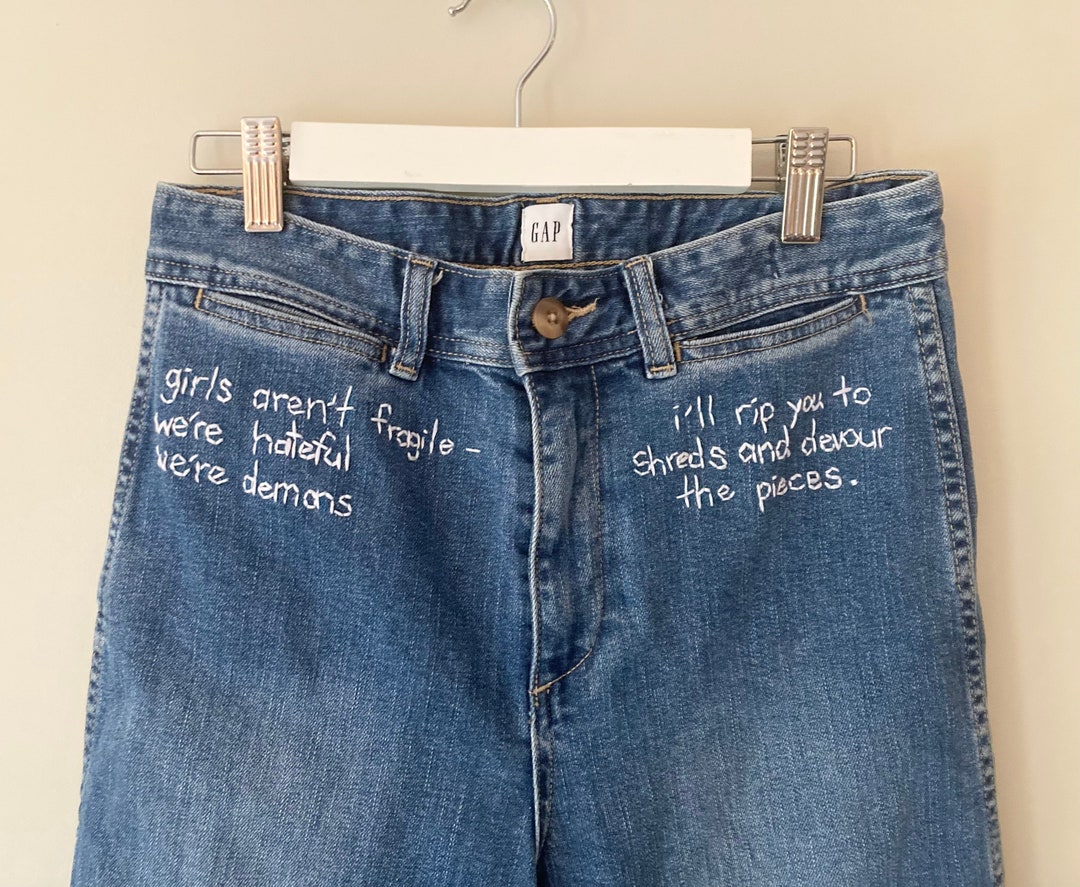 Feminist Quote Jeans GIRLS AREN'T FRAGILE Hand Embroidered Jeans Tumblr ...