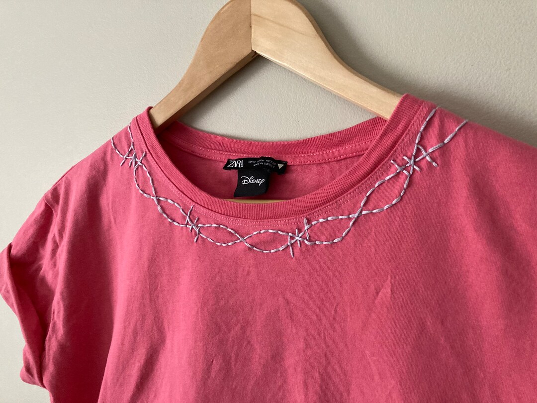Barb Wire Shirt Embroidered Crop Top Embroidered Barbwire Choker Pink ...