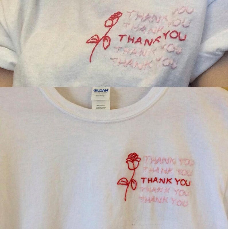 Thank You Shirt, Custom Embroidered Retro Tee, 90s Plastic Bag Design ...