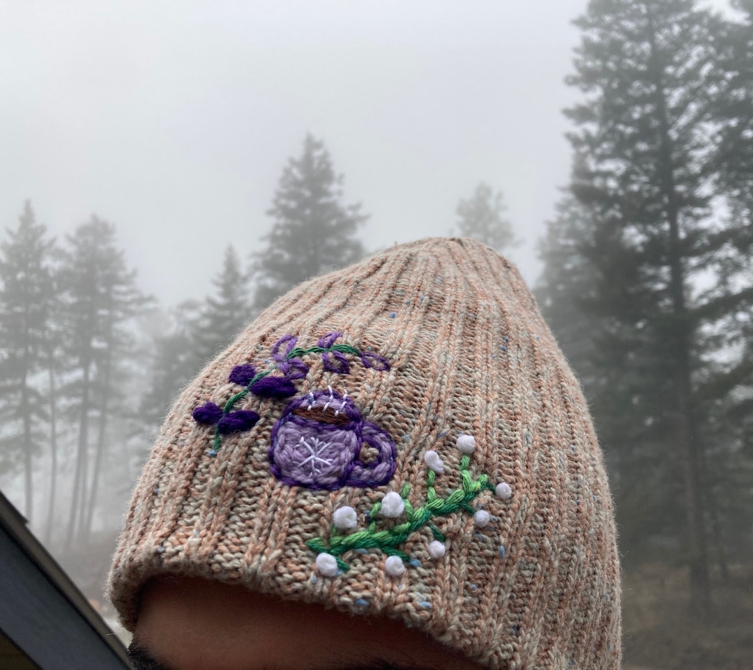 Hand Embroidered Beanie Embroidery Design Botanical Embroidered Toque ...