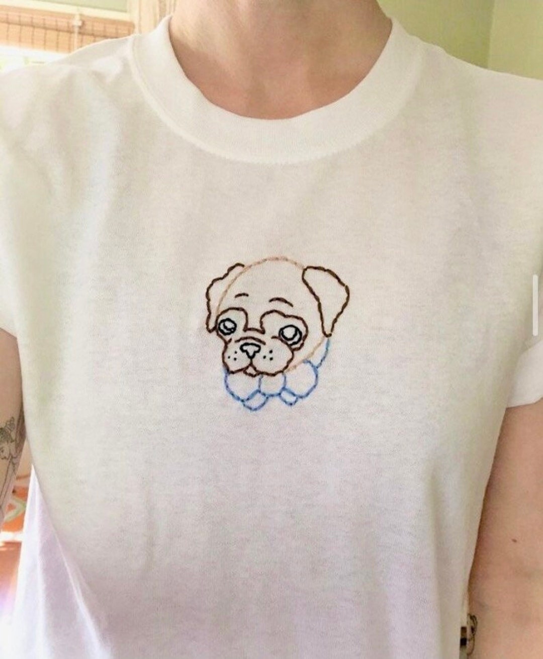 BABY PUG Tshirt Embroidered / Dog With Bow Embroidery Design / Custom ...